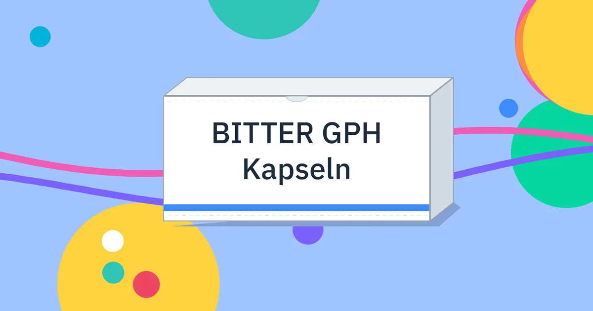 Symbolbild: Packung mit der Aufschrift BITTER GPH Kapseln (PZN 06413915) – Verfügbarkeit und Bezug in Apotheken in Frankfurt am Main