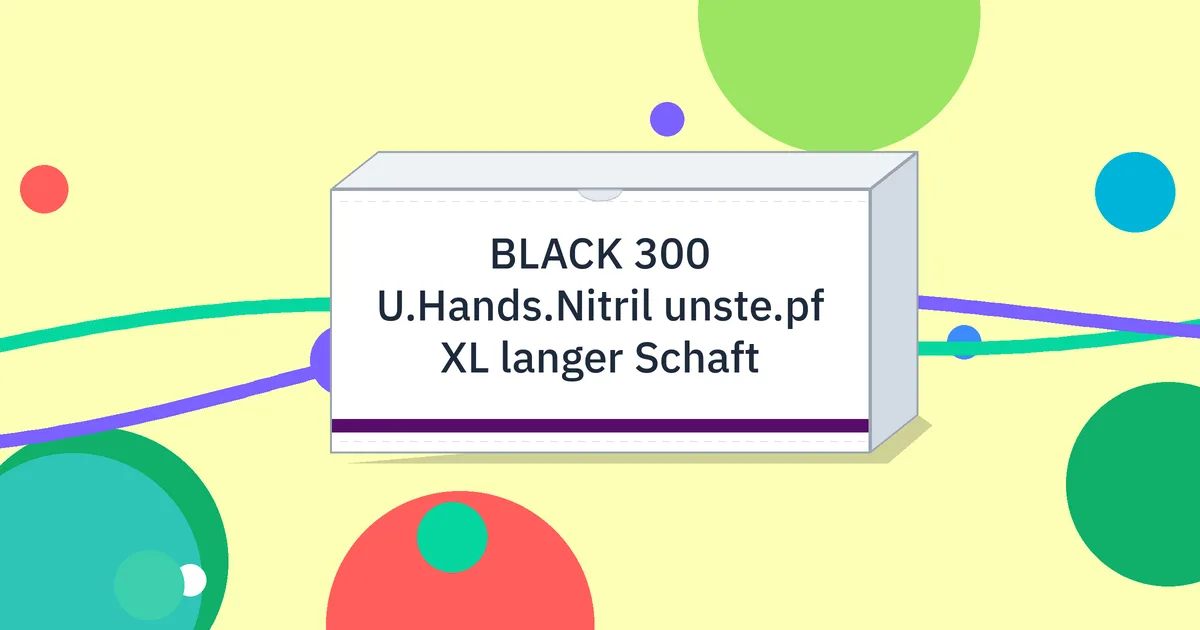 Symbolbild: Packung mit der Aufschrift BLACK 300 U.Hands.Nitril unste.pf XL langer Schaft (PZN 18471898) – Verfügbarkeit und Bezug in Apotheken in Frankfurt am Main