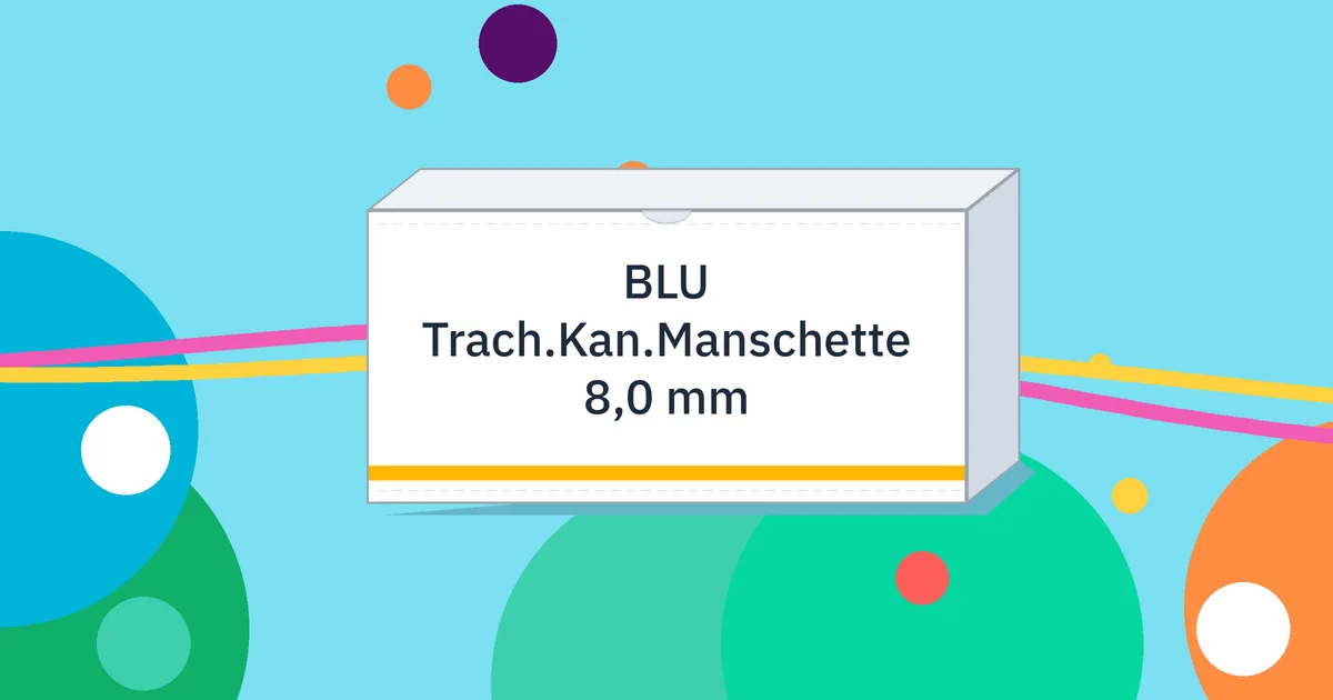 Symbolbild: Packung mit der Aufschrift BLU Trach.Kan.Manschette 8,0 mm (PZN 09216351) – Verfügbarkeit und Bezug in Apotheken in Frankfurt am Main