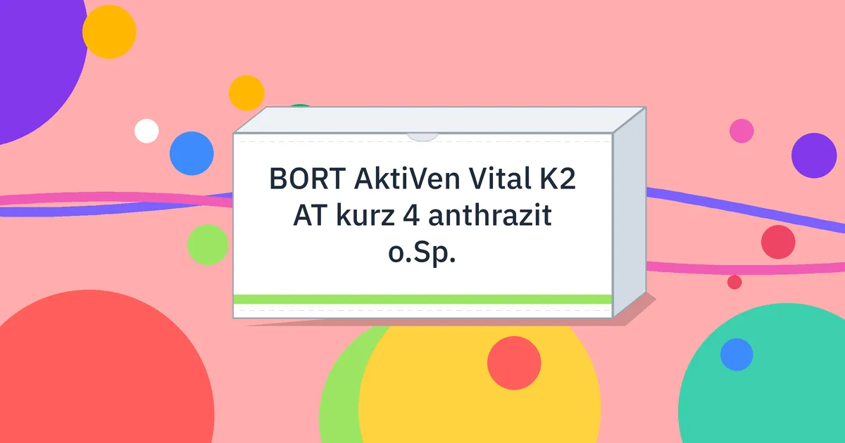 Symbolbild: Packung mit der Aufschrift BORT AktiVen Vital K2 AT kurz 4 anthrazit o.Sp. (PZN 13743168) – Verfügbarkeit und Bezug in Apotheken in Frankfurt am Main
