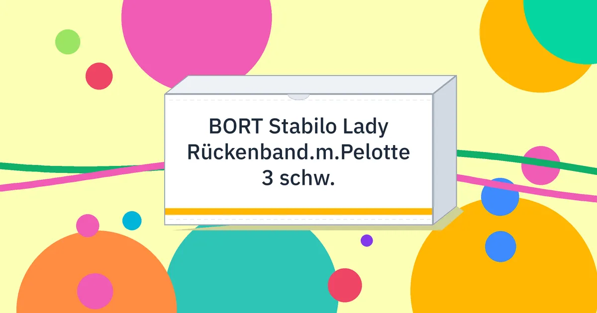 Symbolbild: Packung mit der Aufschrift BORT Stabilo Lady Rückenband.m.Pelotte 3 schw. (PZN 07673216) – Verfügbarkeit und Bezug in Apotheken in Frankfurt am Main