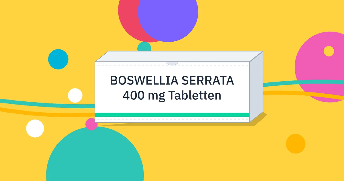 Symbolbild: Packung mit der Aufschrift BOSWELLIA SERRATA 400 mg Tabletten (PZN 02724239) – Verfügbarkeit und Bezug in Apotheken in Frankfurt am Main