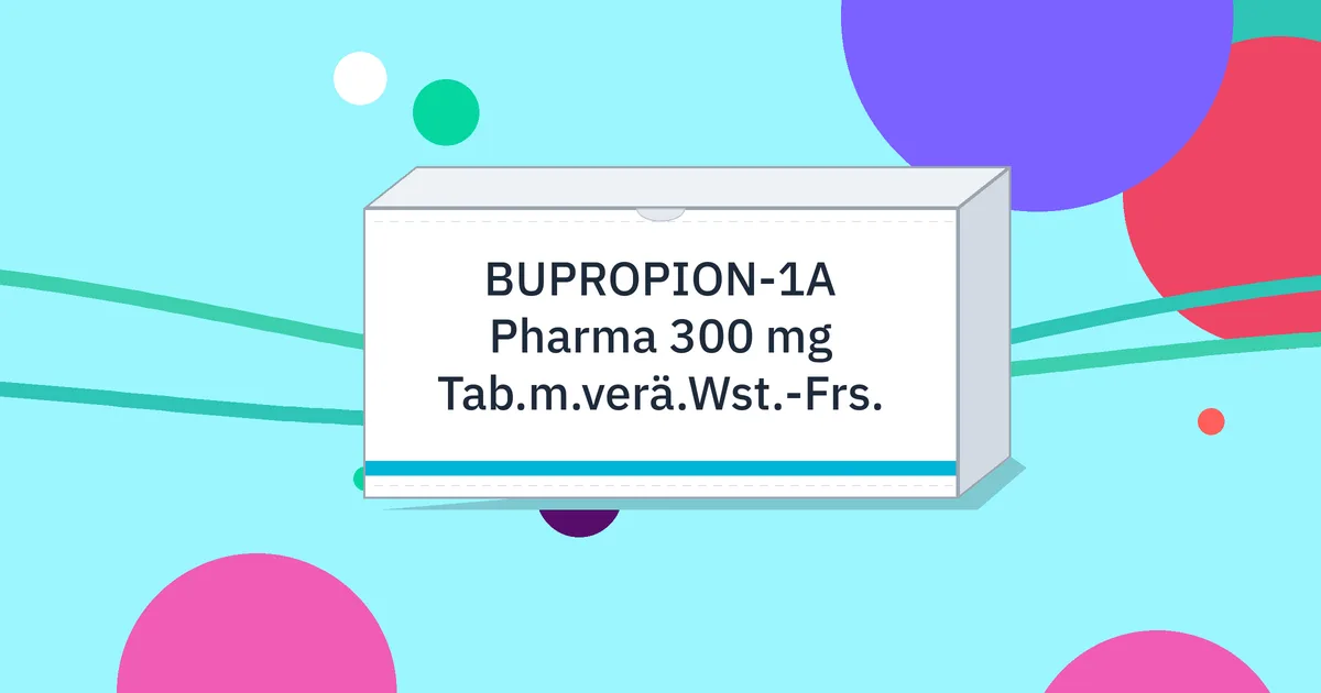 Symbolbild: Packung mit der Aufschrift BUPROPION-1A Pharma 300 mg Tab.m.verä.Wst.-Frs. (PZN 17671106) – Verfügbarkeit und Bezug in Apotheken in Frankfurt am Main