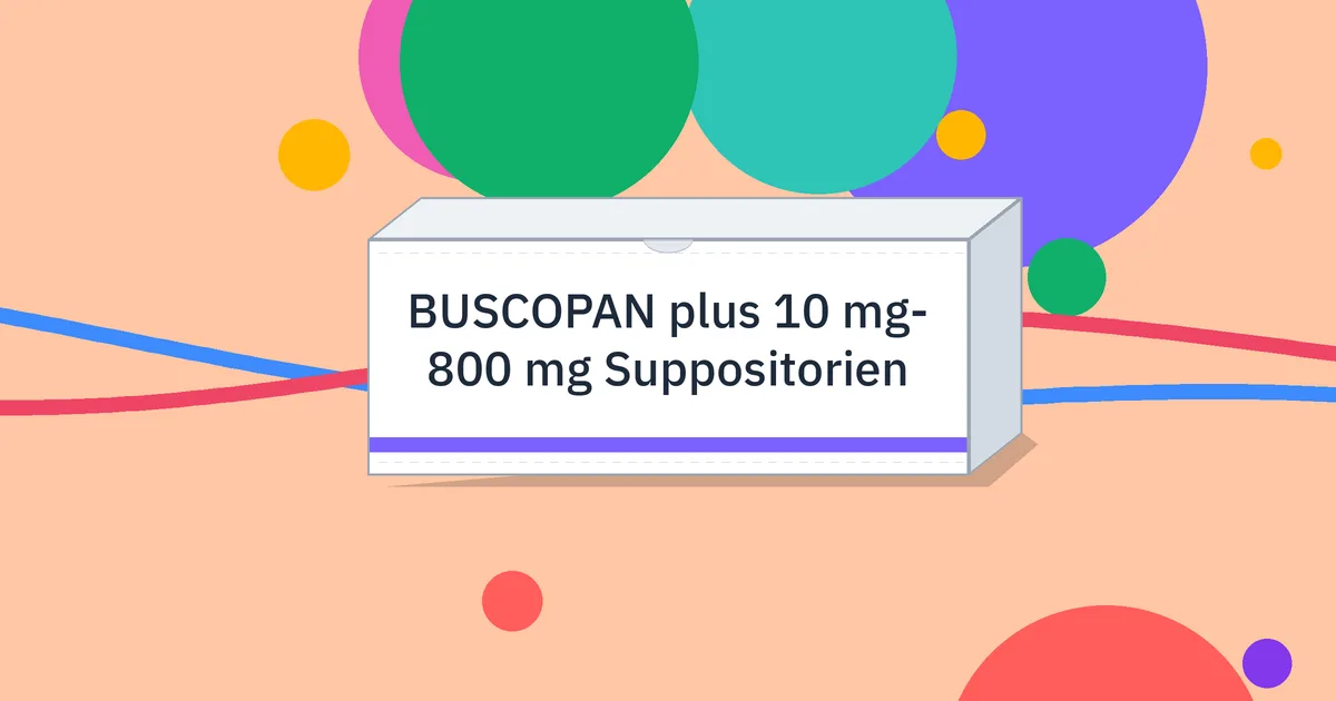Symbolbild: Packung mit der Aufschrift BUSCOPAN plus 10 mg-800 mg Suppositorien (PZN 13903531) – Verfügbarkeit und Bezug in Apotheken in Frankfurt am Main