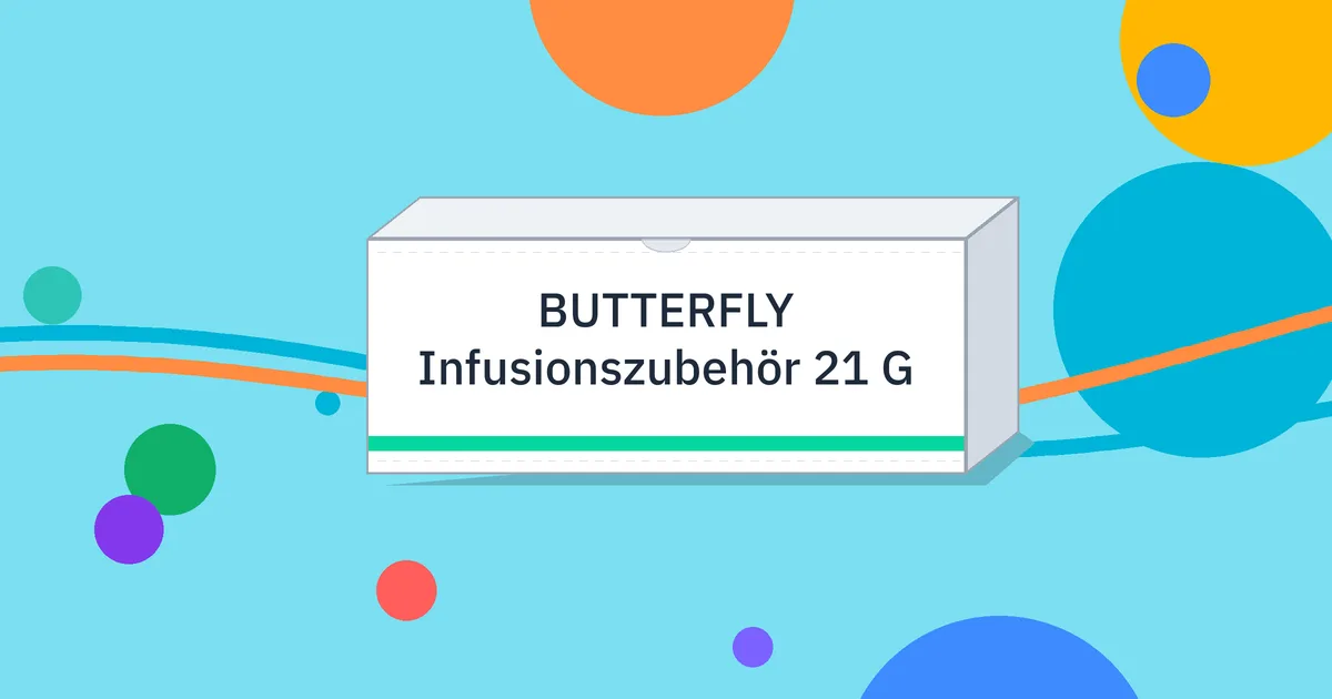 Symbolbild: Packung mit der Aufschrift BUTTERFLY Infusionszubehör 21 G (PZN 00328189) – Verfügbarkeit und Bezug in Apotheken in Frankfurt am Main