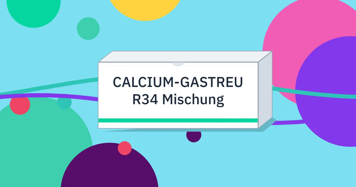 Symbolbild: Packung mit der Aufschrift CALCIUM-GASTREU R34 Mischung (PZN 04163176) – Verfügbarkeit und Bezug in Apotheken in Frankfurt am Main
