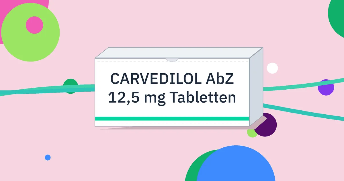 Symbolbild: Packung mit der Aufschrift CARVEDILOL AbZ 12,5 mg Tabletten (PZN 10638169) – Verfügbarkeit und Bezug in Apotheken in Frankfurt am Main