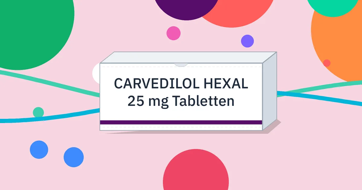 Symbolbild: Packung mit der Aufschrift CARVEDILOL HEXAL 25 mg Tabletten (PZN 02227044) – Verfügbarkeit und Bezug in Apotheken in Frankfurt am Main