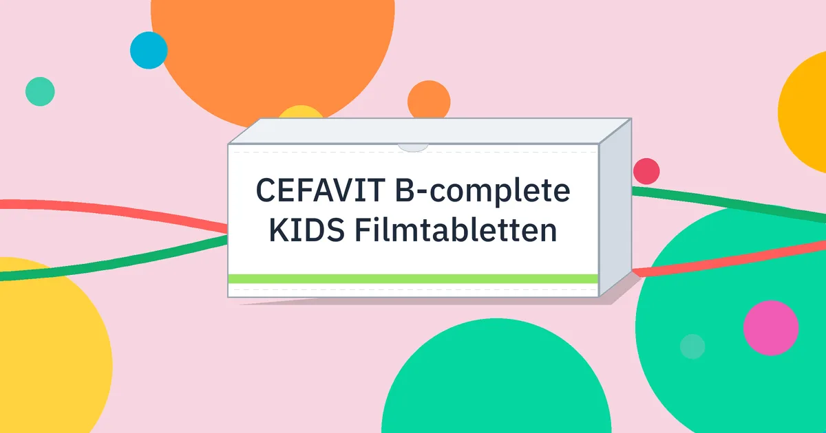 Symbolbild: Packung mit der Aufschrift CEFAVIT B-complete KIDS Filmtabletten (PZN 18657373) – Verfügbarkeit und Bezug in Apotheken in Frankfurt am Main
