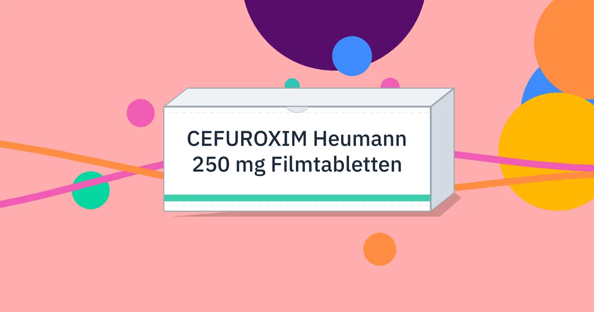 Symbolbild: Packung mit der Aufschrift CEFUROXIM Heumann 250 mg Filmtabletten (PZN 18470982) – Verfügbarkeit und Bezug in Apotheken in Frankfurt am Main