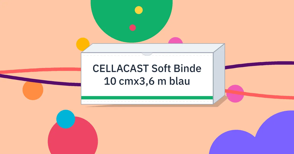 Symbolbild: Packung mit der Aufschrift CELLACAST Soft Binde 10 cmx3,6 m blau (PZN 14252188) – Verfügbarkeit und Bezug in Apotheken in Frankfurt am Main