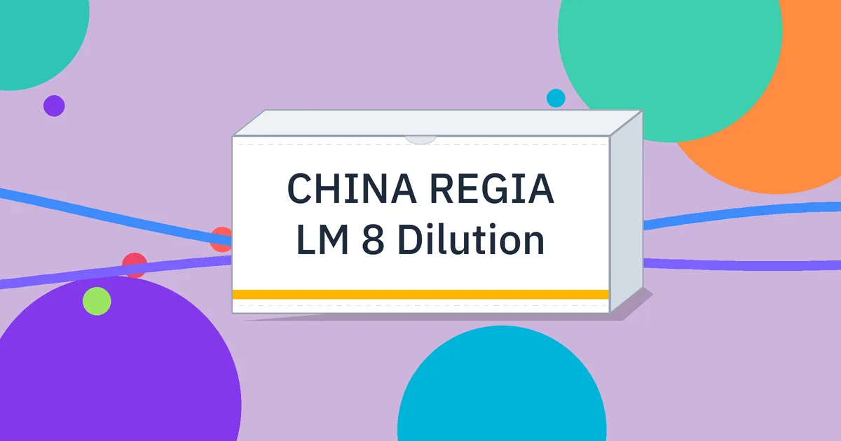 Symbolbild: Packung mit der Aufschrift CHINA REGIA LM 8 Dilution (PZN 12814216) – Verfügbarkeit und Bezug in Apotheken in Frankfurt am Main