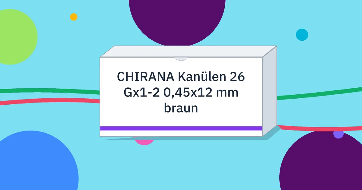 Symbolbild: Packung mit der Aufschrift CHIRANA Kanülen 26 Gx1-2 0,45x12 mm braun (PZN 11609075) – Verfügbarkeit und Bezug in Apotheken in Frankfurt am Main