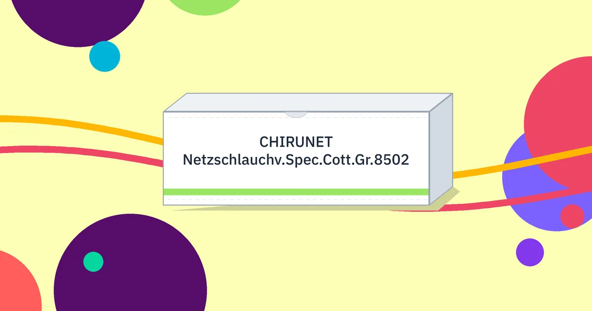 Symbolbild: Packung mit der Aufschrift CHIRUNET Netzschlauchv.Spec.Cott.Gr.8502 (PZN 08536941) – Verfügbarkeit und Bezug in Apotheken in Frankfurt am Main