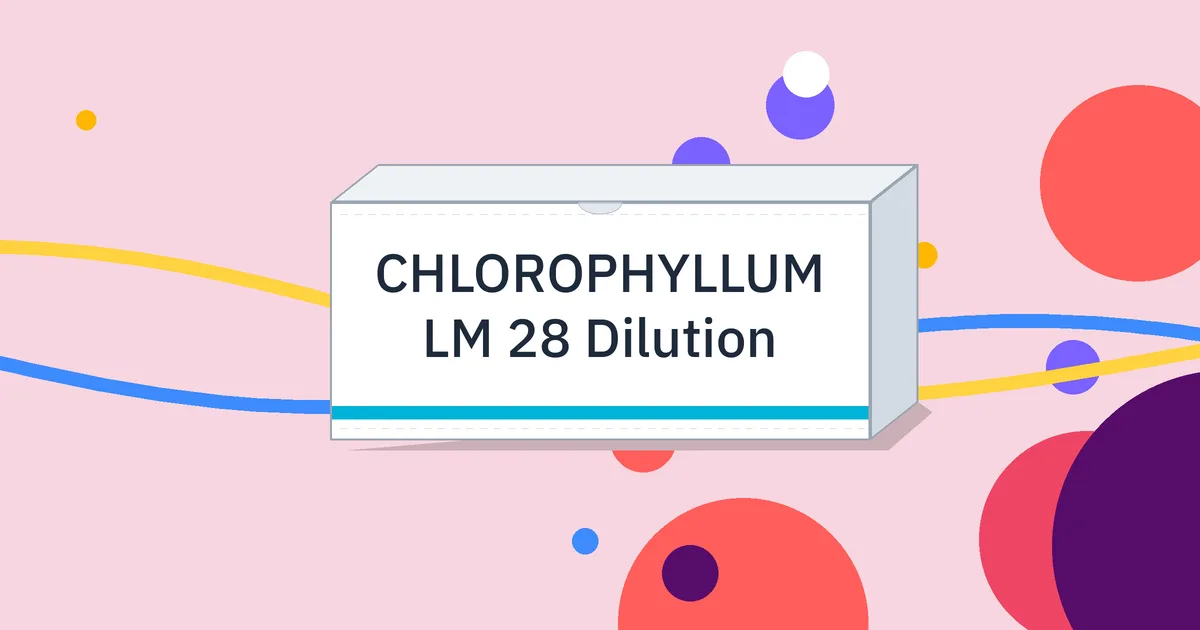 Symbolbild: Packung mit der Aufschrift CHLOROPHYLLUM LM 28 Dilution (PZN 13445206) – Verfügbarkeit und Bezug in Apotheken in Frankfurt am Main