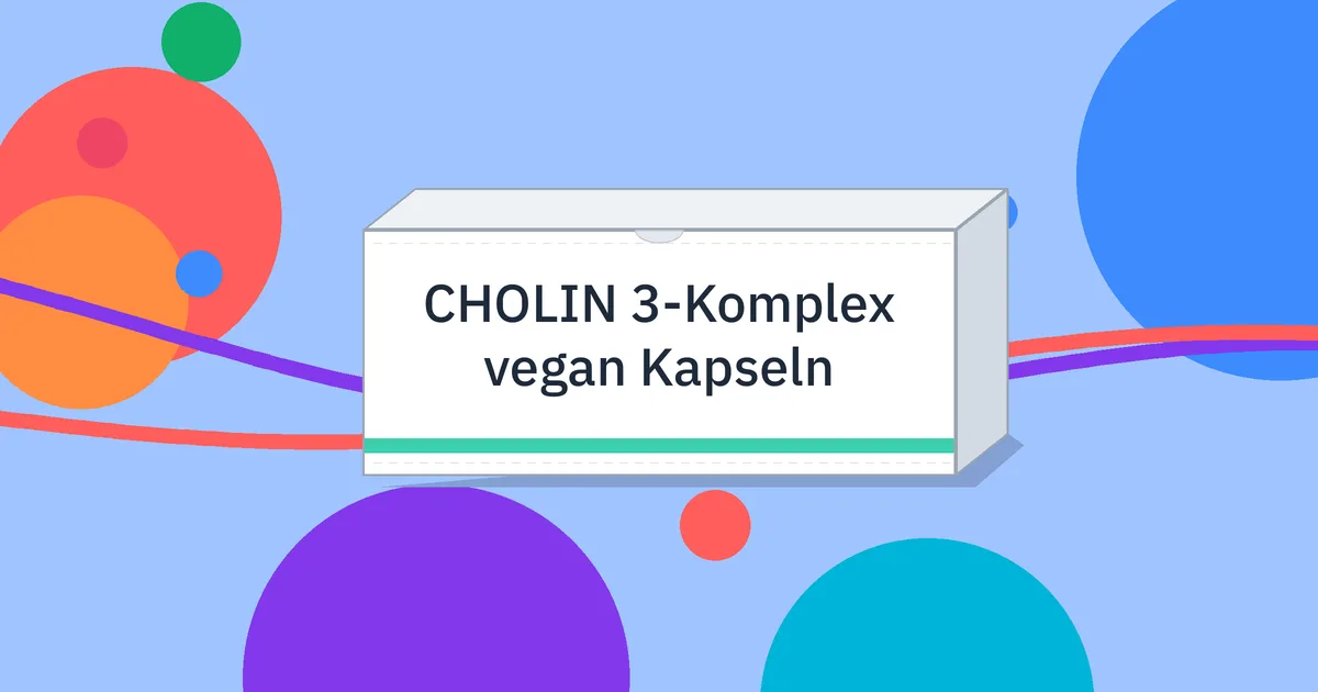 Symbolbild: Packung mit der Aufschrift CHOLIN 3-Komplex vegan Kapseln (PZN 19660029) – Verfügbarkeit und Bezug in Apotheken in Frankfurt am Main