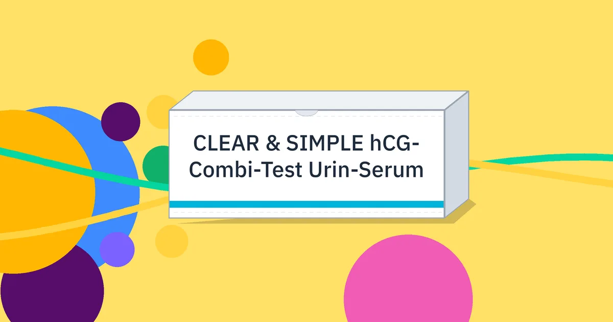 Symbolbild: Packung mit der Aufschrift CLEAR & SIMPLE hCG-Combi-Test Urin-Serum (PZN 09746043) – Verfügbarkeit und Bezug in Apotheken in Frankfurt am Main