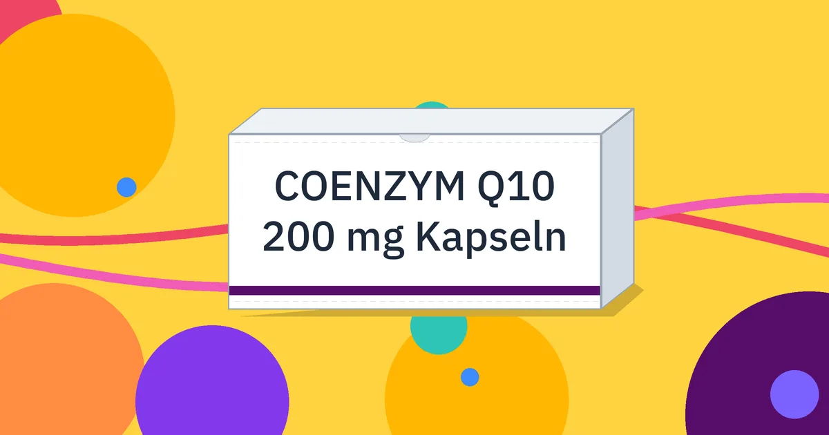 Symbolbild: Packung mit der Aufschrift COENZYM Q10 200 mg Kapseln (PZN 19554959) – Verfügbarkeit und Bezug in Apotheken in Frankfurt am Main