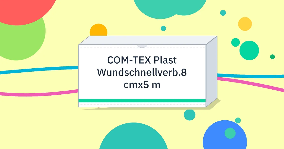 Symbolbild: Packung mit der Aufschrift COM-TEX Plast Wundschnellverb.8 cmx5 m (PZN 04723103) – Verfügbarkeit und Bezug in Apotheken in Frankfurt am Main