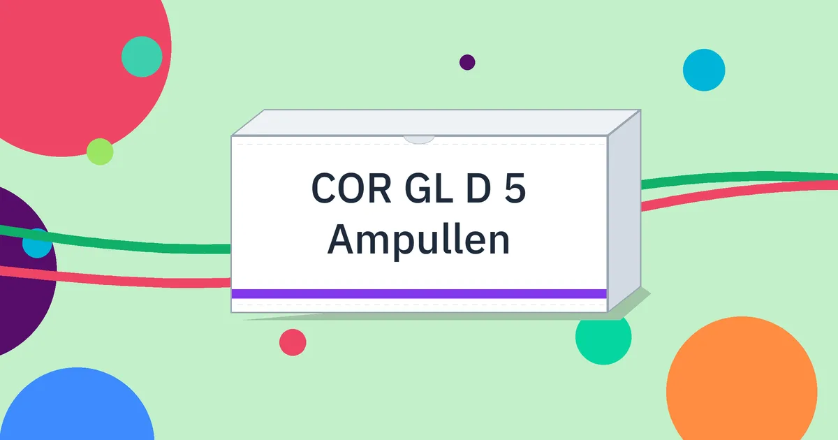 Symbolbild: Packung mit der Aufschrift COR GL D 5 Ampullen (PZN 03360041) – Verfügbarkeit und Bezug in Apotheken in Frankfurt am Main