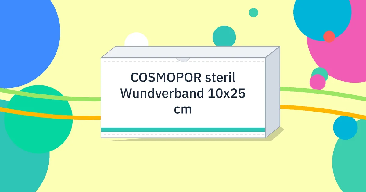 Symbolbild: Packung mit der Aufschrift COSMOPOR steril Wundverband 10x25 cm (PZN 09177680) – Verfügbarkeit und Bezug in Apotheken in Frankfurt am Main