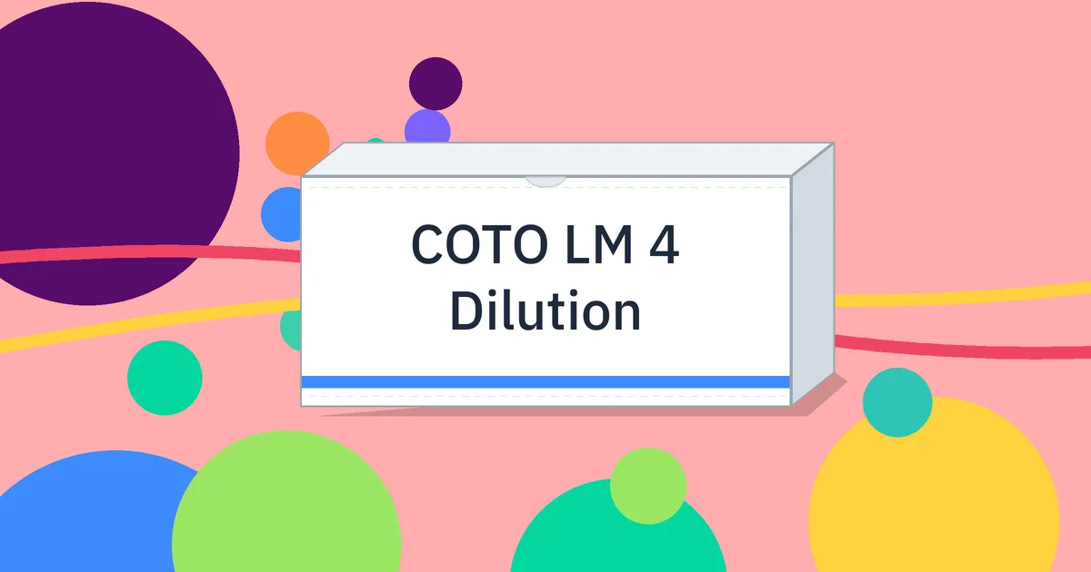 Symbolbild: Packung mit der Aufschrift COTO LM 4 Dilution (PZN 13455274) – Verfügbarkeit und Bezug in Apotheken in Frankfurt am Main