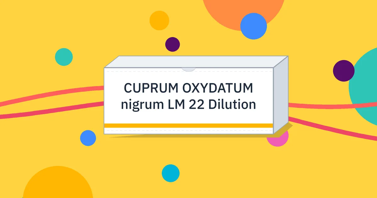 Symbolbild: Packung mit der Aufschrift CUPRUM OXYDATUM nigrum LM 22 Dilution (PZN 13458781) – Verfügbarkeit und Bezug in Apotheken in Frankfurt am Main