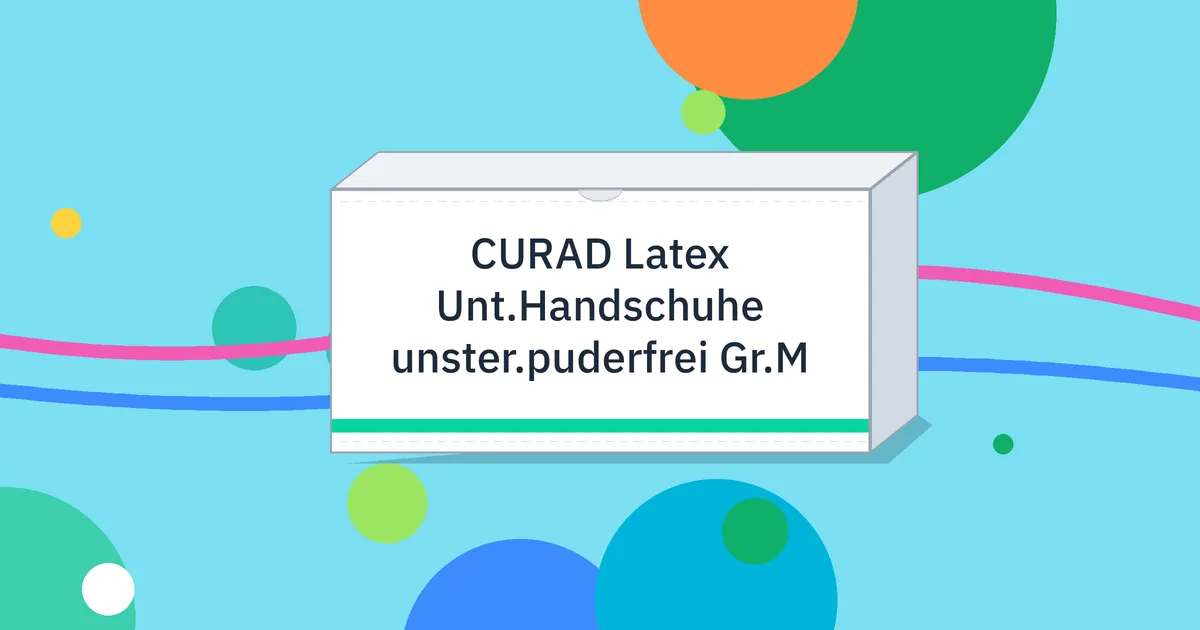 Symbolbild: Packung mit der Aufschrift CURAD Latex Unt.Handschuhe unster.puderfrei Gr.M (PZN 13352060) – Verfügbarkeit und Bezug in Apotheken in Frankfurt am Main