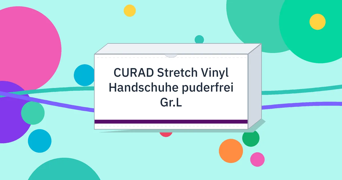 Symbolbild: Packung mit der Aufschrift CURAD Stretch Vinyl Handschuhe puderfrei Gr.L (PZN 01551647) – Verfügbarkeit und Bezug in Apotheken in Frankfurt am Main