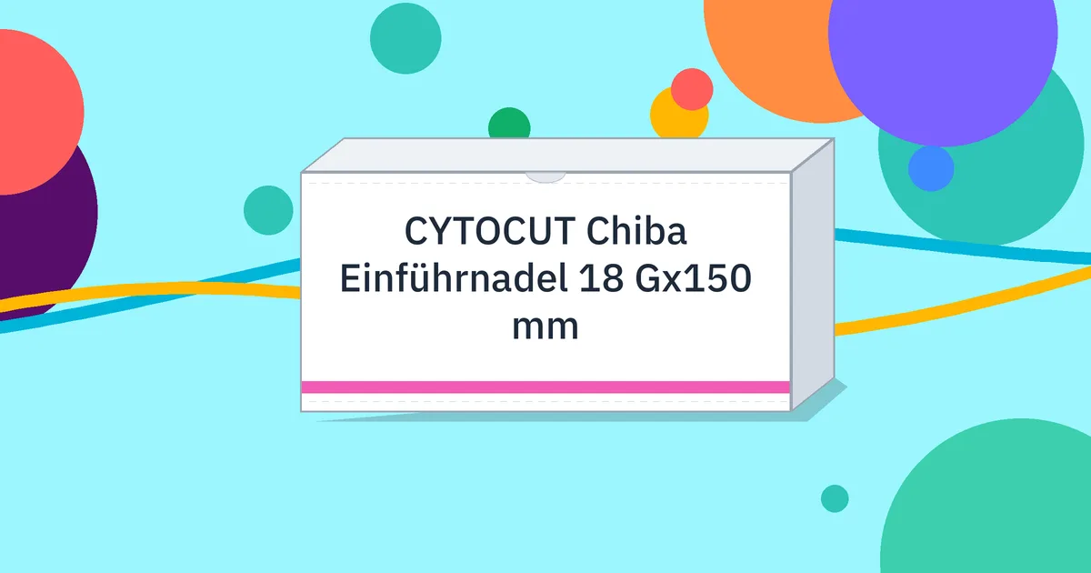 Symbolbild: Packung mit der Aufschrift CYTOCUT Chiba Einführnadel 18 Gx150 mm (PZN 16919194) – Verfügbarkeit und Bezug in Apotheken in Frankfurt am Main