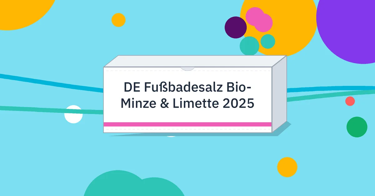 Symbolbild: Packung mit der Aufschrift DE Fußbadesalz Bio-Minze & Limette 2025 (PZN 19691260) – Verfügbarkeit und Bezug in Apotheken in Frankfurt am Main