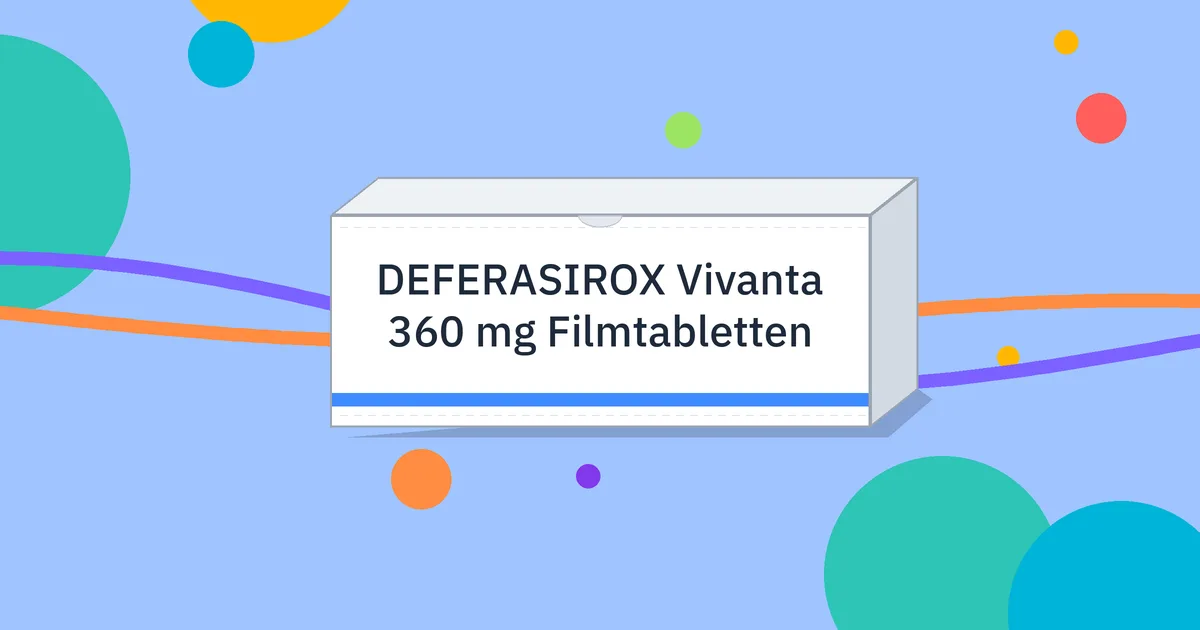 Symbolbild: Packung mit der Aufschrift DEFERASIROX Vivanta 360 mg Filmtabletten (PZN 17940279) – Verfügbarkeit und Bezug in Apotheken in Frankfurt am Main