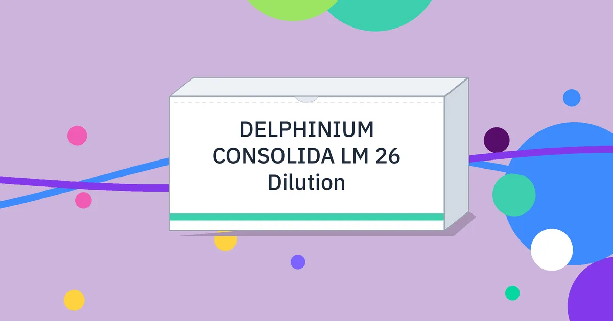 Symbolbild: Packung mit der Aufschrift DELPHINIUM CONSOLIDA LM 26 Dilution (PZN 13463486) – Verfügbarkeit und Bezug in Apotheken in Frankfurt am Main