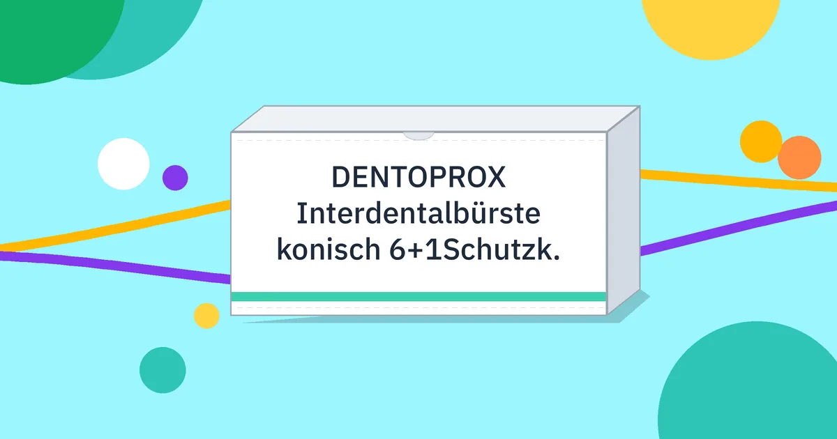 Symbolbild: Packung mit der Aufschrift DENTOPROX Interdentalbürste konisch 6+1Schutzk. (PZN 04797366) – Verfügbarkeit und Bezug in Apotheken in Frankfurt am Main