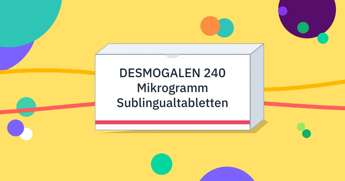 Symbolbild: Packung mit der Aufschrift DESMOGALEN 240 Mikrogramm Sublingualtabletten (PZN 19150311) – Verfügbarkeit und Bezug in Apotheken in Frankfurt am Main