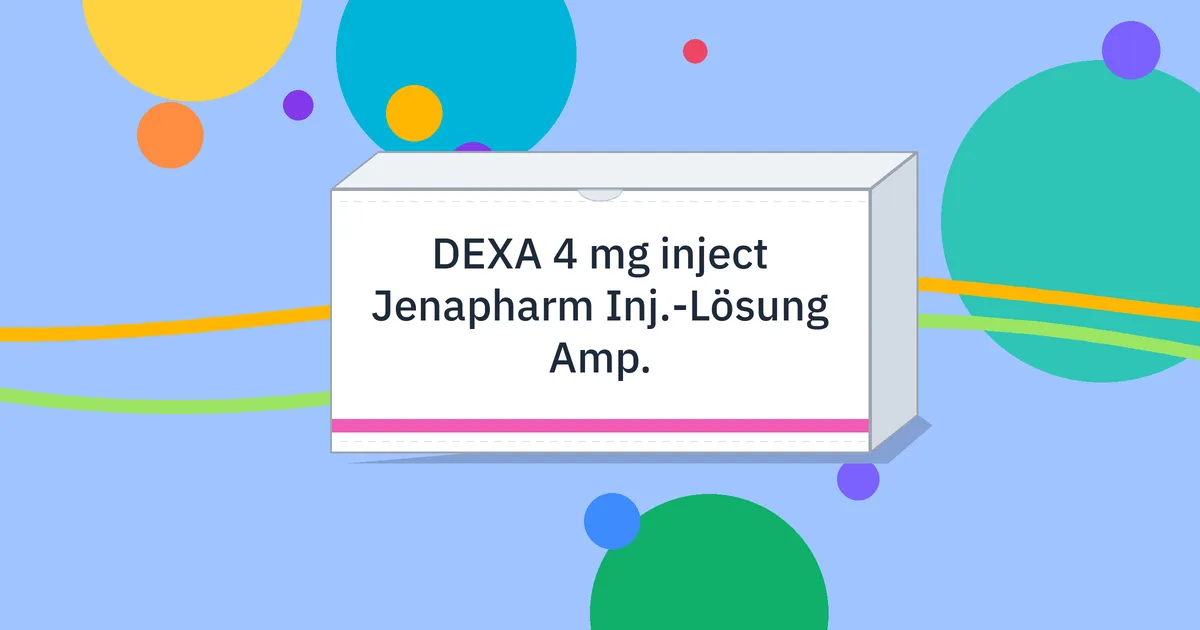 Symbolbild: Packung mit der Aufschrift DEXA 4 mg inject Jenapharm Inj.-Lösung Amp. (PZN 08704338) – Verfügbarkeit und Bezug in Apotheken in Frankfurt am Main