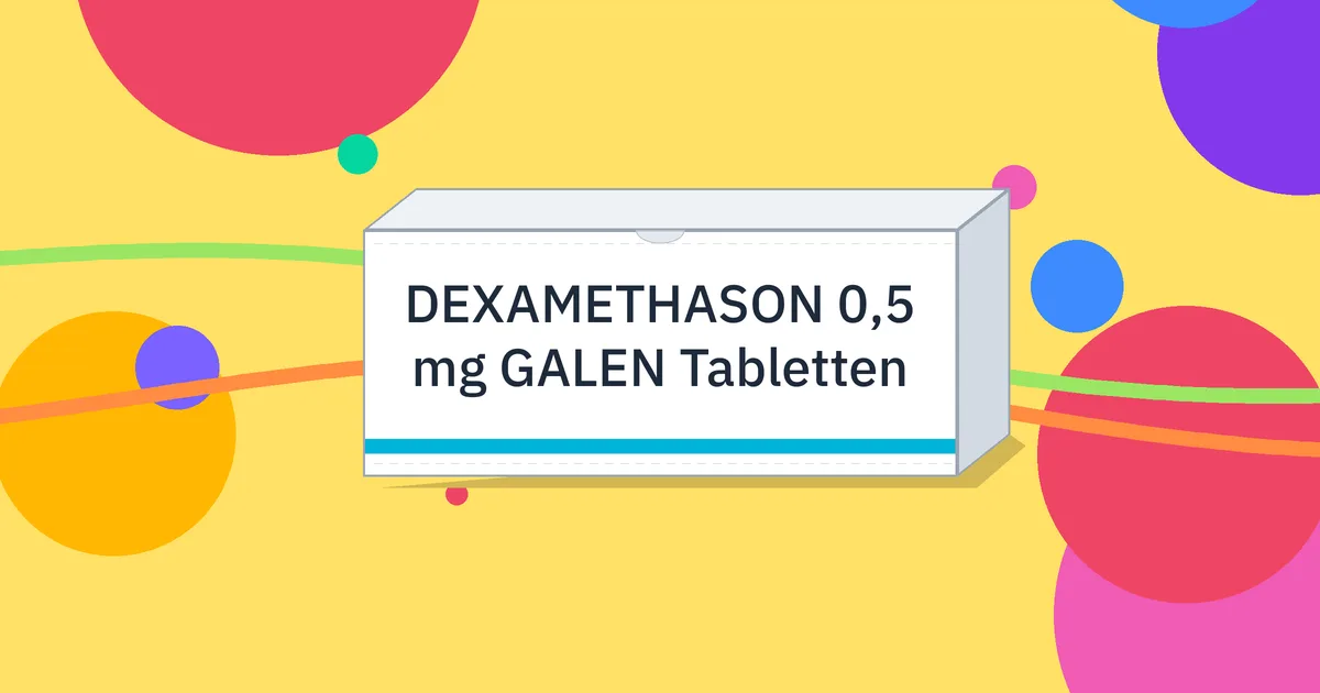 Symbolbild: Packung mit der Aufschrift DEXAMETHASON 0,5 mg GALEN Tabletten (PZN 00745450) – Verfügbarkeit und Bezug in Apotheken in Frankfurt am Main