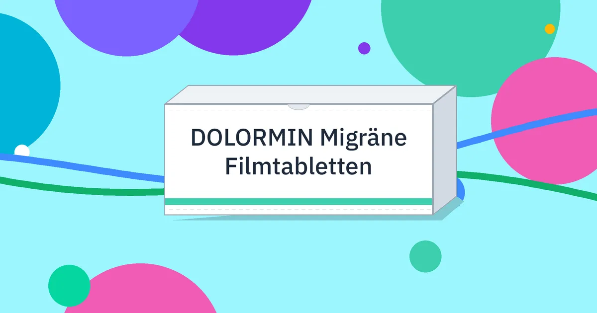Symbolbild: Packung mit der Aufschrift DOLORMIN Migräne Filmtabletten (PZN 01300827) – Verfügbarkeit und Bezug in Apotheken in Frankfurt am Main