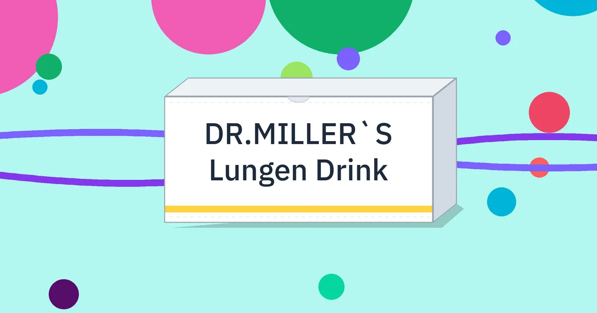 Symbolbild: Packung mit der Aufschrift DR.MILLER`S Lungen Drink (PZN 07767242) – Verfügbarkeit und Bezug in Apotheken in Frankfurt am Main