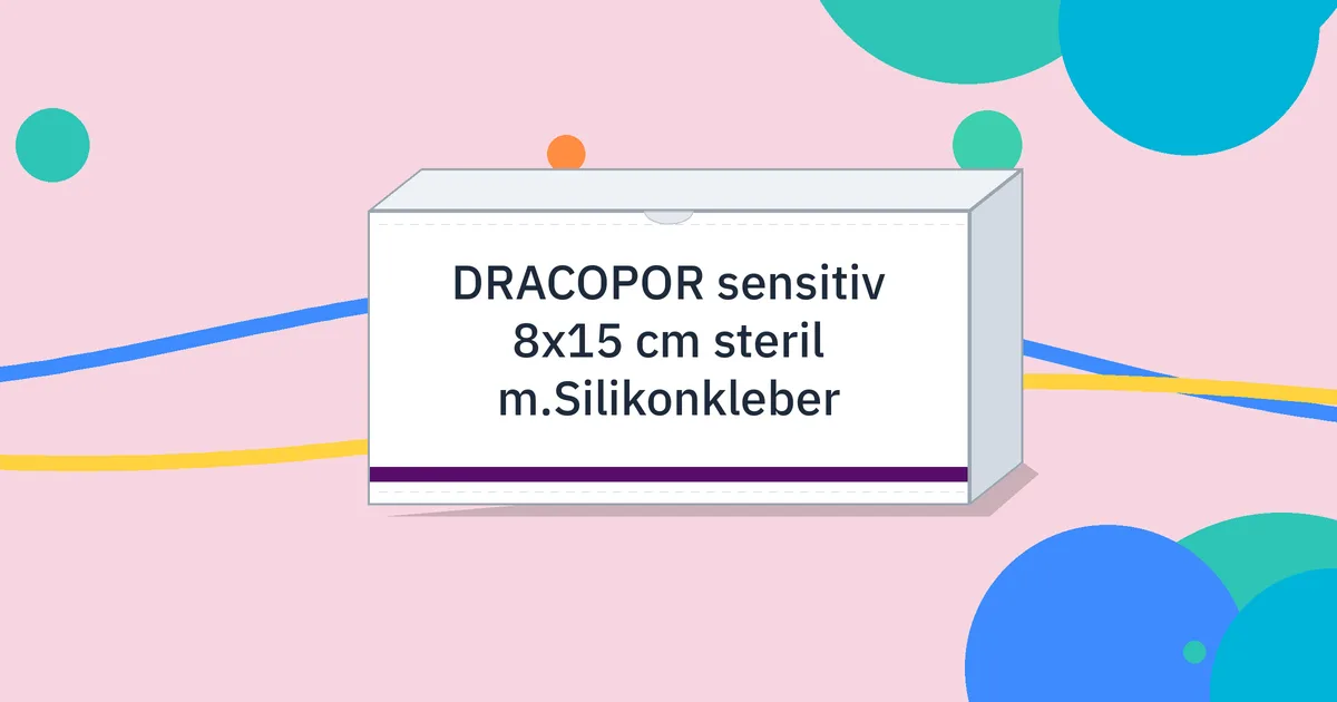 Symbolbild: Packung mit der Aufschrift DRACOPOR sensitiv 8x15 cm steril m.Silikonkleber (PZN 17183134) – Verfügbarkeit und Bezug in Apotheken in Frankfurt am Main