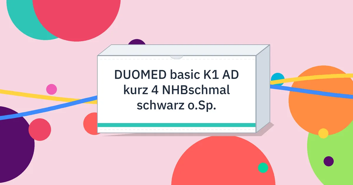 Symbolbild: Packung mit der Aufschrift DUOMED basic K1 AD kurz 4 NHBschmal schwarz o.Sp. (PZN 20904407) – Verfügbarkeit und Bezug in Apotheken in Frankfurt am Main