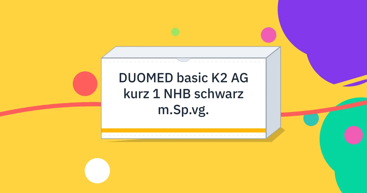 Symbolbild: Packung mit der Aufschrift DUOMED basic K2 AG kurz 1 NHB schwarz m.Sp.vg. (PZN 20908210) – Verfügbarkeit und Bezug in Apotheken in Frankfurt am Main