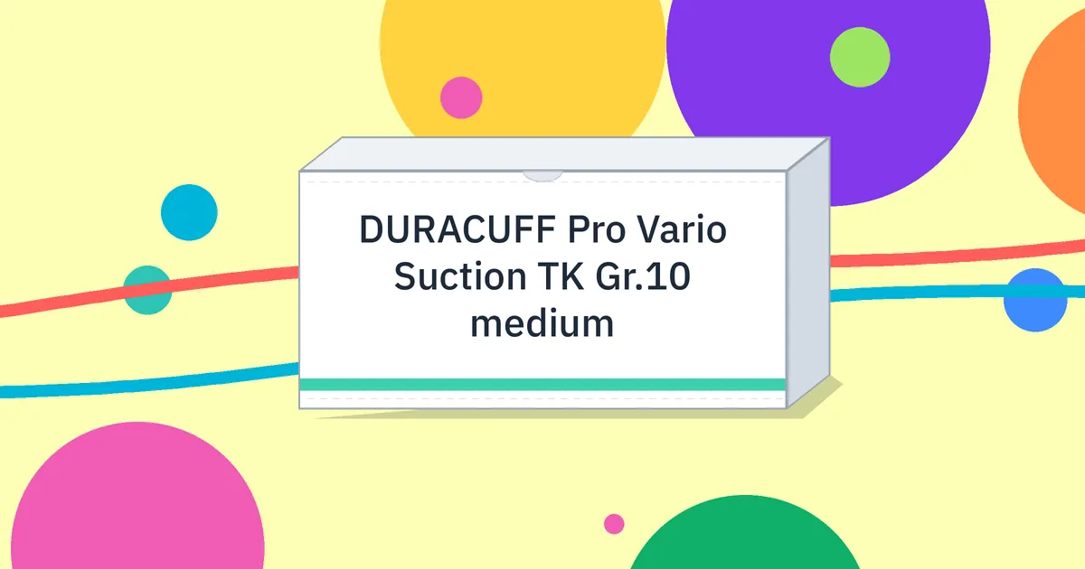 Symbolbild: Packung mit der Aufschrift DURACUFF Pro Vario Suction TK Gr.10 medium (PZN 19245342) – Verfügbarkeit und Bezug in Apotheken in Frankfurt am Main