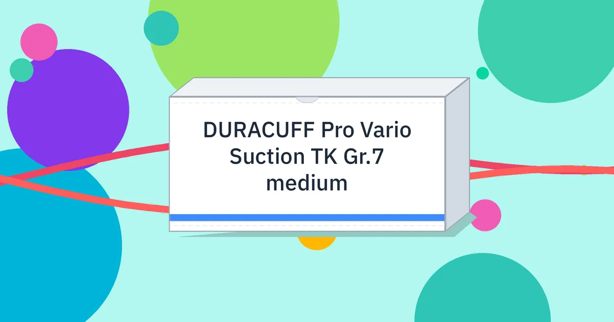 Symbolbild: Packung mit der Aufschrift DURACUFF Pro Vario Suction TK Gr.7 medium (PZN 19245307) – Verfügbarkeit und Bezug in Apotheken in Frankfurt am Main