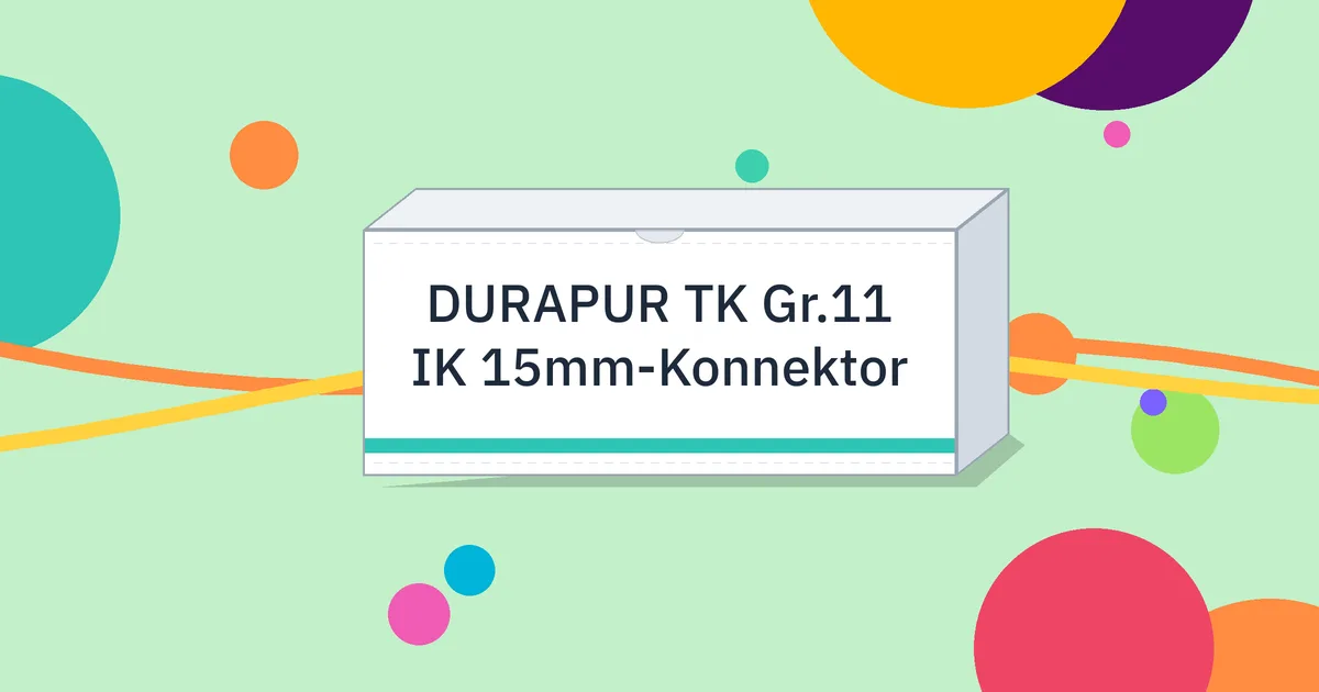Symbolbild: Packung mit der Aufschrift DURAPUR TK Gr.11 IK 15mm-Konnektor (PZN 16030753) – Verfügbarkeit und Bezug in Apotheken in Frankfurt am Main