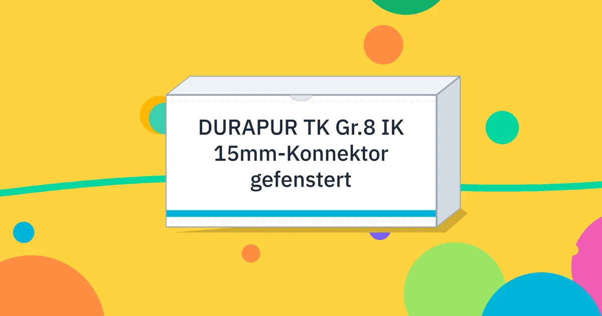 Symbolbild: Packung mit der Aufschrift DURAPUR TK Gr.8 IK 15mm-Konnektor gefenstert (PZN 16030799) – Verfügbarkeit und Bezug in Apotheken in Frankfurt am Main