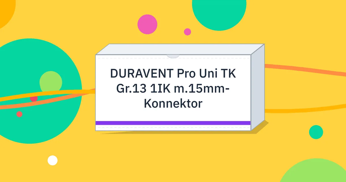 Symbolbild: Packung mit der Aufschrift DURAVENT Pro Uni TK Gr.13 1IK m.15mm-Konnektor (PZN 19242556) – Verfügbarkeit und Bezug in Apotheken in Frankfurt am Main
