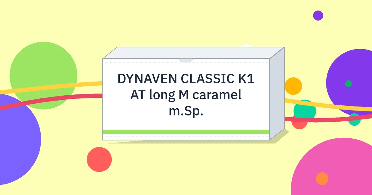 Symbolbild: Packung mit der Aufschrift DYNAVEN CLASSIC K1 AT long M caramel m.Sp. (PZN 18416385) – Verfügbarkeit und Bezug in Apotheken in Frankfurt am Main