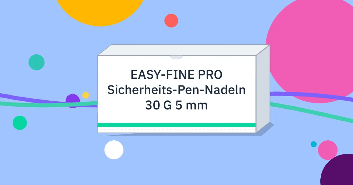 Symbolbild: Packung mit der Aufschrift EASY-FINE PRO Sicherheits-Pen-Nadeln 30 G 5 mm (PZN 17166785) – Verfügbarkeit und Bezug in Apotheken in Frankfurt am Main