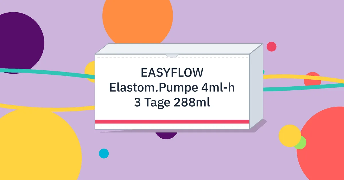 Symbolbild: Packung mit der Aufschrift EASYFLOW Elastom.Pumpe 4ml-h 3 Tage 288ml (PZN 19789102) – Verfügbarkeit und Bezug in Apotheken in Frankfurt am Main
